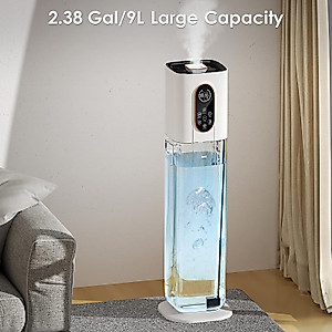 Humidifier for Large Room Bedroom, BITOWAT Warm & Cool Mist Humidifiers 9L/2.38 Gallon, Top Fill, Essential oil Tray, Custom Humidity, 3 Mist Level, Timing Setting, Remote Control
