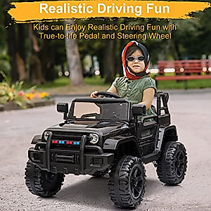 VALUE BOX Kids Ride On Truck 2.4G Remote Control, Kids Electric Ride-on Car 12V Battery Motorized Vehicles Age 3-5 w/ 3 Speeds, Spring Suspension, LED Lights, Horn, Music Player, Seat Belts (Black)