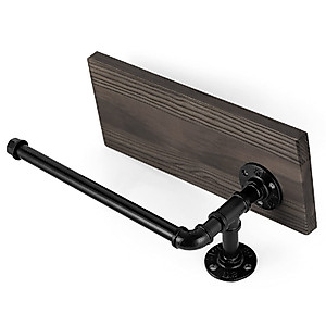 Industrial Wall Paper Towel Holder Wood & Pipe Floating Shelf Vintage Hand Roll Paper Towel Holders Stand Wall Mounted Toilet Paper Storage Rack for Bathroom, Kitchen, Washroom(Rustic Brown)