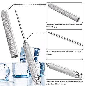 Stainless Steel Ice Picks Crushed Ice Tool With Safety Cover Bar Tools Ice Crushers Chisel Ice Cube Awl Sharp Cone With Non-Slip Handle (Silver)