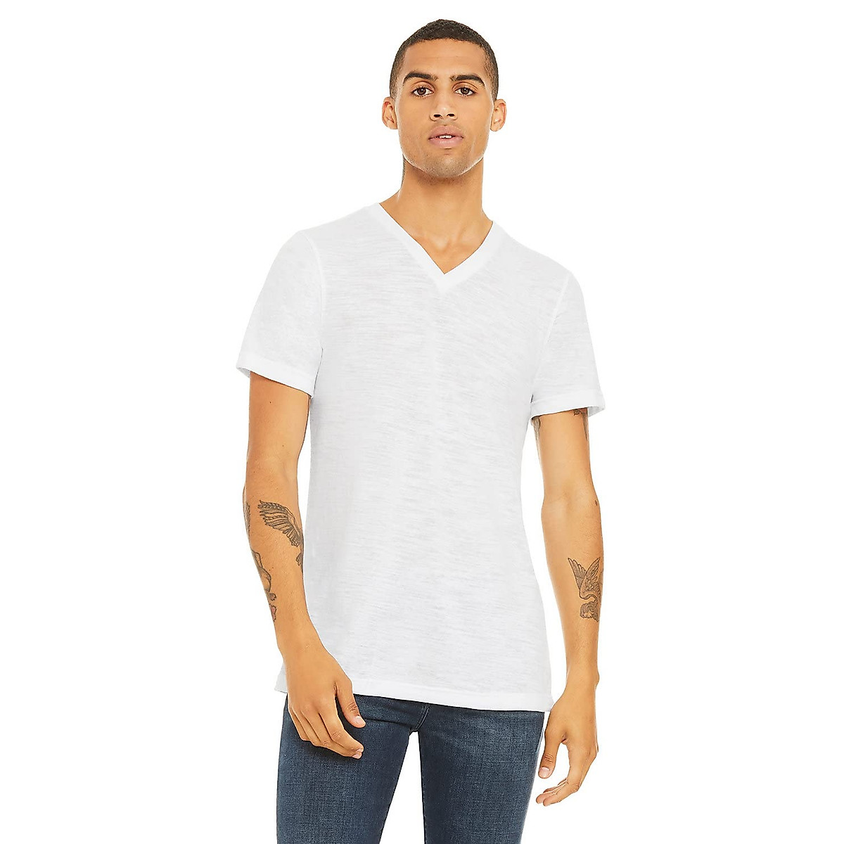 Bella Canvas Comfortable V-Neck Jersey T-Shirt, Medium, White Slub