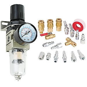 Hromee 1/4 Inch Air Compressor Filter Regulator Combo and 18 Pieces Air Coupler and Plug Kit 1/4-Inch NPT Air Hose Fittings and Compressor Accessories