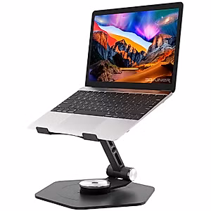 SOJUNER Swivel Adjustable Laptop Stand, 360° Rotating of Aluminum Laptop Stand for Desk, Laptop Riser with Mechanical Sound, Laptop Computer Stand Compatible with 10-16 inch Laptop, Black