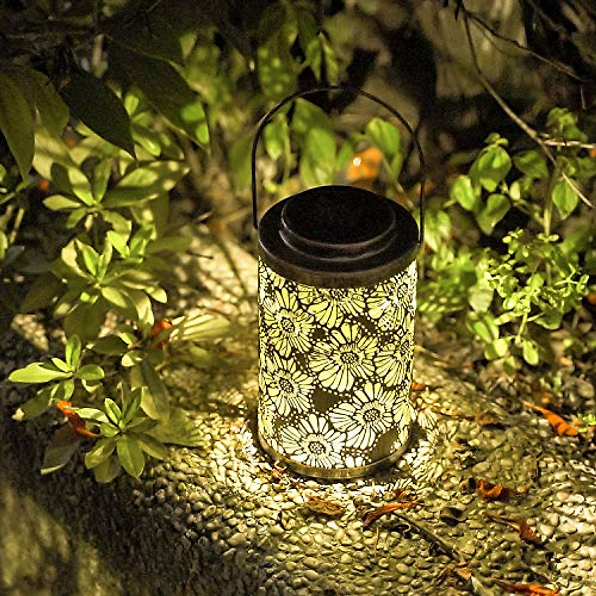 Solar Lanterns Outdoor Hanging - Garden Solar Lights Metal Outdoor Lantern 2 Pack Decorative Garden Table Lights Solar Powered SUNWIND 2 Pack for Porch, Patio, Home (Flower)