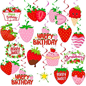 Strawberry Hanging Swirls 20Pcs Strawberry Birthday Party Decorations Berry Sweet One Hanging Decor Berry Sweet Swirls Ceiling Streamer for Strawberry Themed Baby Shower Supplies