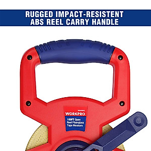 WORKPRO Open Reel Tape Measure with Double Nylon Coated Fiberglass Blade, 100-Feet, W136019A