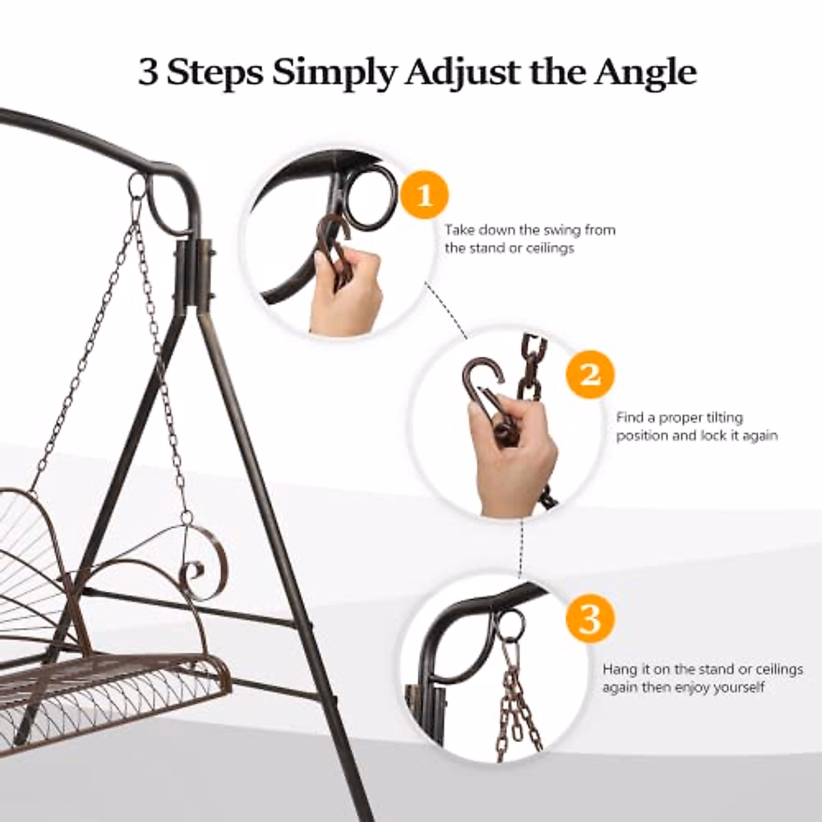 VINGLI Upgraded Metal Patio Porch Swing, 660 LBS Weight Capacity Steel Porch Swing Chair for Outdoors, Heavy Duty Swing Chair Bench for Gardens & Yards (Pattern 3)