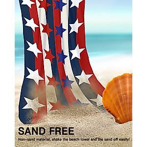Gsypo Microfiber Beach Towel Oversized 31”x63”, Independence Day USA Falg Red Blue White Stripes Swimming Pool Towels for Adult, Absorbent Sand Free Lightweight Beach Towels for Beach Bath Yoga Hotel