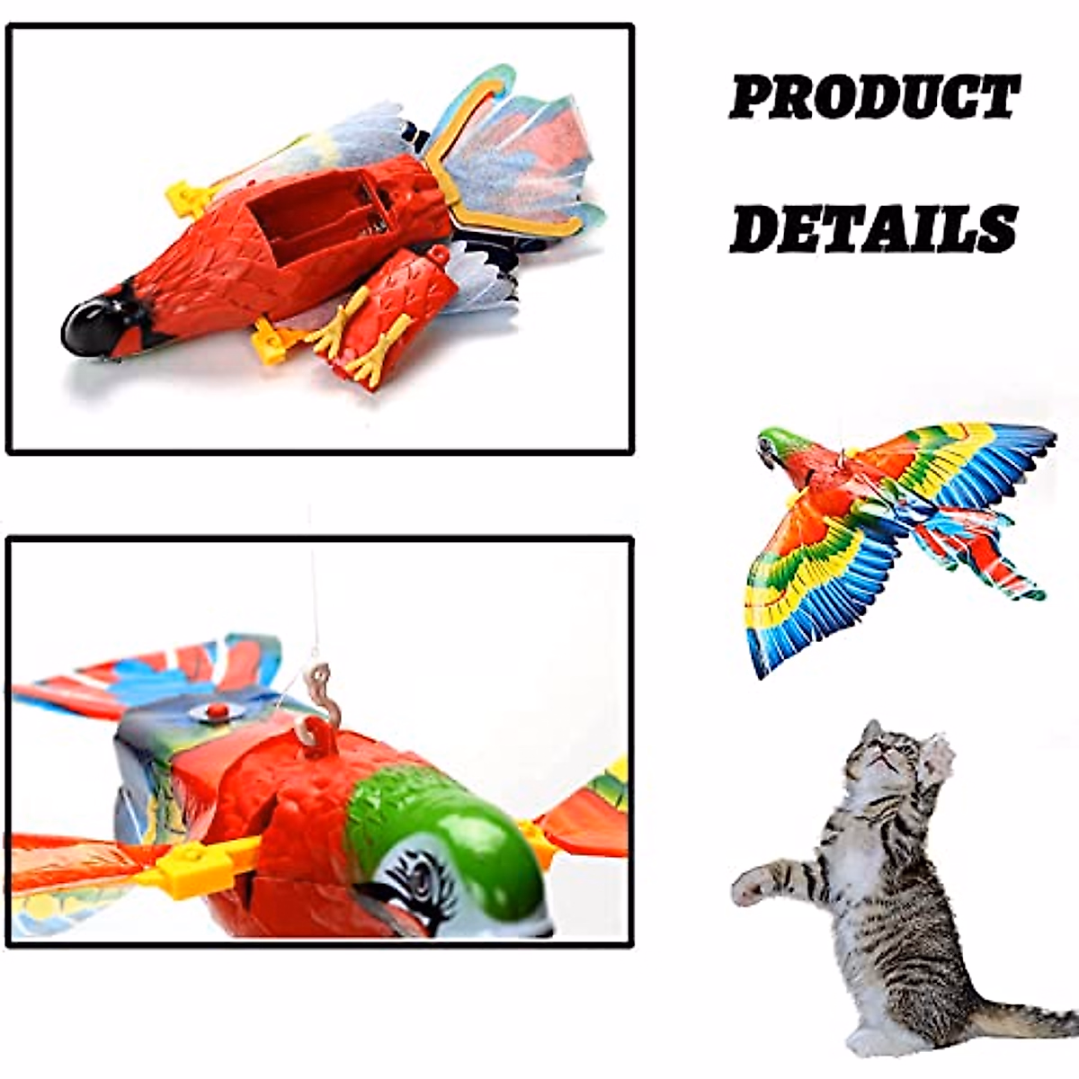 2 Pack Electronic Simulation Flying Bird Toy for Cats, with Light, Bird Interactive Cat Toy for Indoor Cats, Automatic Hanging Eagle Flying Bird Funny Cat Toy (2 Pack, Parrot & Eagle)