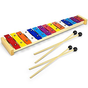 CeleMoon 15 Tone Natural Wooden Xylophone for Kids Toddler with Multi-Colored Metal Bars, Music Instrument for Preschool Educational Learning Toys for Children Boys Girls