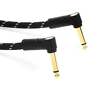 Fender Deluxe Series Patch Cable, Short Instrument Cable for Guitar Effects Pedal, Angle/Angle, Black Tweed, 3ft
