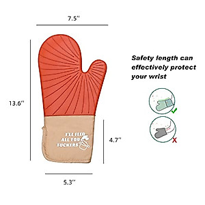 Silicone Oven Mitts with Quilted Liner and Non-Slip Grip, Extra Long Oven Mitts Heat Resistant, Kitchen Mitts Perfect for BBQ, Baking, Cooking and Grilling - 1 Pair 13.6 Inch Orange