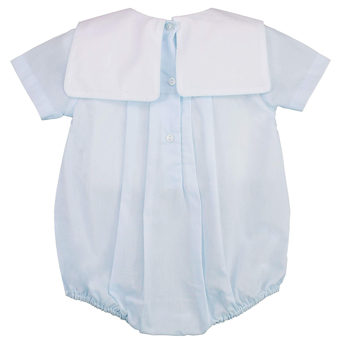 Petit Ami Baby Boys' Square Collar Romper with Train Embroidery, 6 Months, Blue