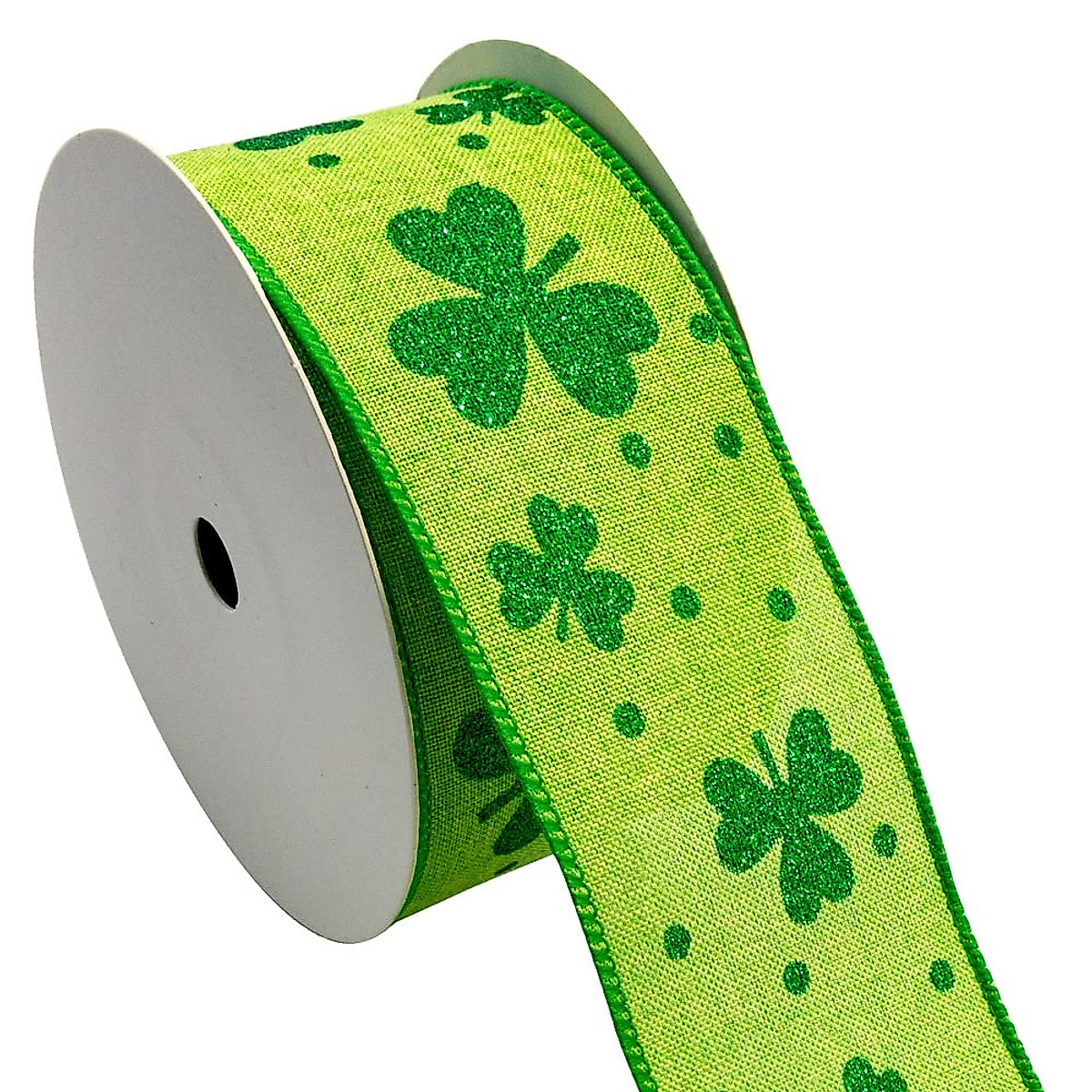 St Patrick's Day Ribbons 2.5" 10 Yards, Black White Plaid Wired Edge Burlap Ribbon Green Glitter Shamrock Wrapping Ribbon for St Patrick's Day Birthday Party Wrapping DIY Craft Decoration Wreaths Bow