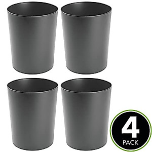 mDesign Round Metal Small 1.7 Gallon Recycle Trash Can Wastebasket, Garbage Container Bin for Bathrooms, Kitchen, Bedroom, Home Office - Durable Stainless Steel - Mirri Collection - 4 Pack - Dark Gray