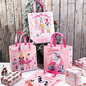 LeZakaa 12PCS Bags with Handles, Pink Recycled Bags, Treat Bags, Multifunctional Non-Woven Christmas Bags for Child, Kids - Cartoon Pattern, 10.5' x 5'x 10.5'