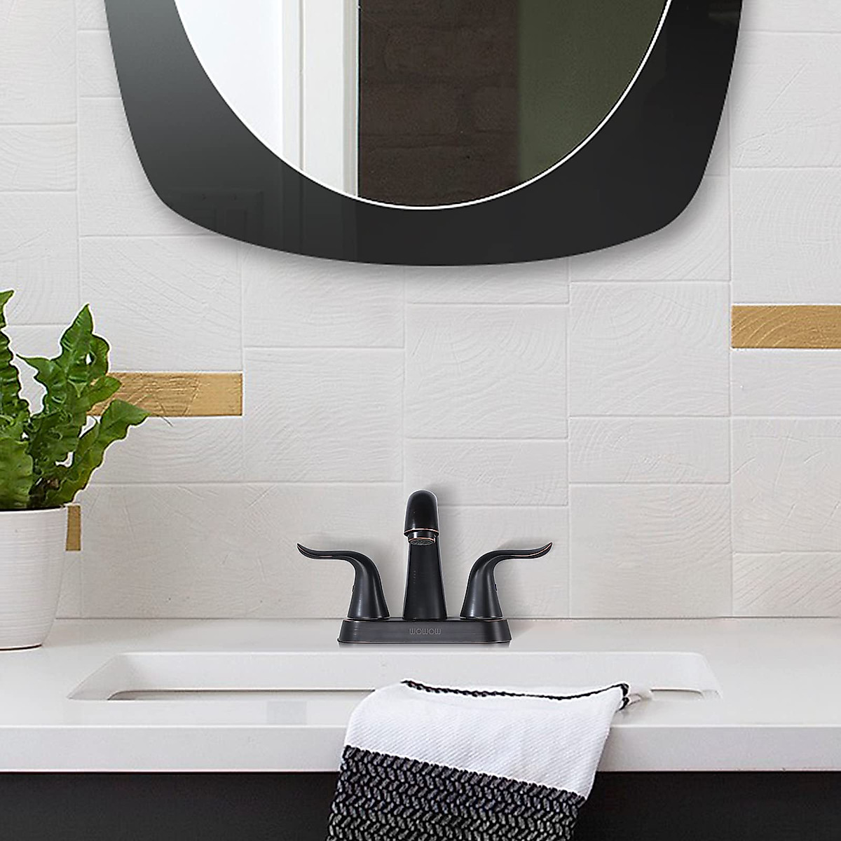 WOWOW Bathroom Faucet 4 inch Centerset Oiled Rubbed Bronze Bathroom Sink Faucet Lift Rod Drain Assembly Stainless Steel Faucets for Bathroom Faucet Retro Lavatory Faucet