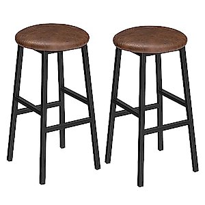 MAHANCRIS Bar Stools, 24.8 Inch PU Upholstered Breakfast Stools, Set of 2 Round Bar Chairs with Footrest, Bar Height Stools with Footrest, for Restaurant, Kitchen, Bar Counter, Rustic Brown BAHF02R01