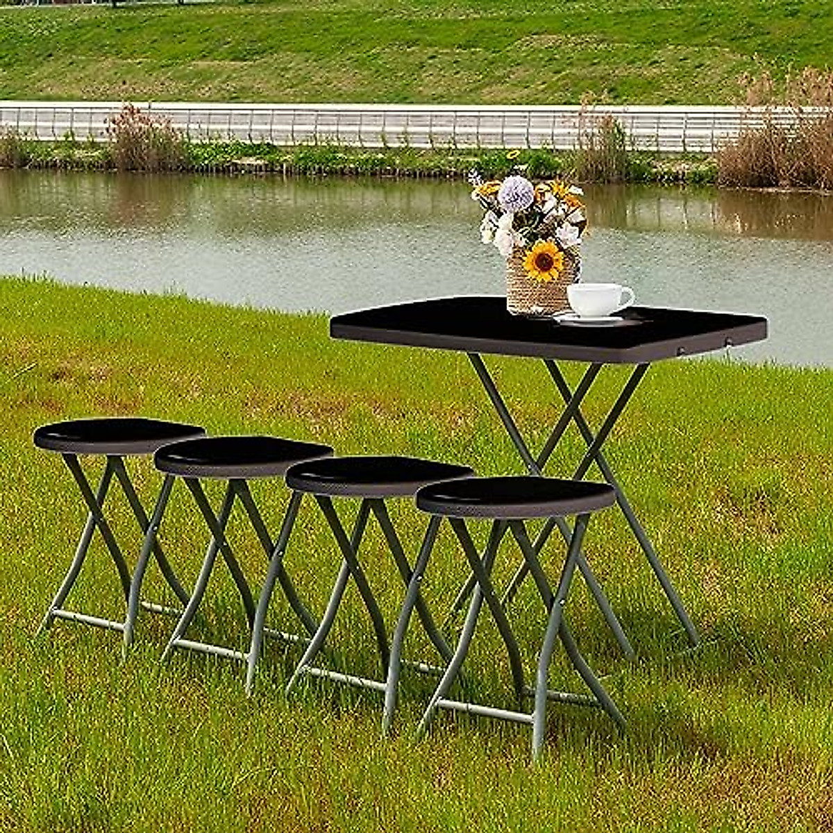 zagtag Folding Table 30Inch Small Foldable Table for Kids Picnic and Laundry Room, Tray Table, Black