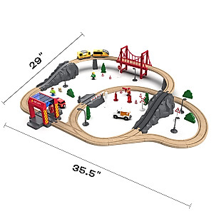 Giant bean 72PCS Wooden Train Tracks & Trains, Gift Packed Toy Railway Kits for Kids, Toddler Boys and Girls 3,4,5 Years Old and Up