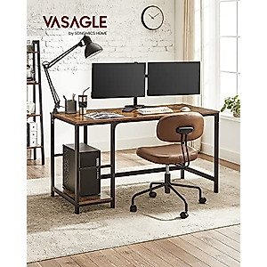 VASAGLE ALINRU Computer Desk, 55.1-Inch Wide Home Office Desk for Study, Writing Desk with 2 Shelves on Left or Right, Steel Frame, Industrial, Rustic Brown and Black ULWD55X