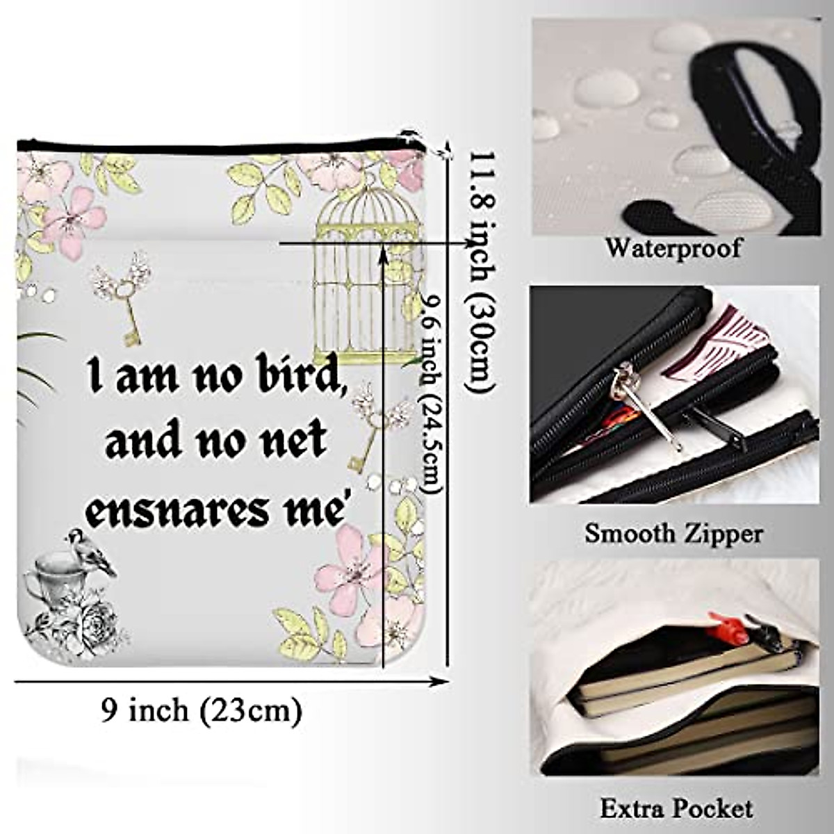MAOFAED Inspirational Quote I Am No Bird and No Net Ensnares Me Book Sleeve Literature Gift Book Protector (I am no Bird Book Sleeve)
