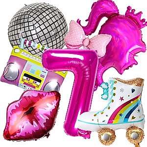 7 PCS Hot Pink Princess Foil Balloon Girl Head Balloons for Pink Princess Doll Theme Party Decorations Photo Booth Backdrop Little Girl Adult Baby Shower Bachelorette Makeup Birthday Supply