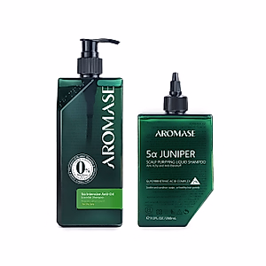 AROMASE 5Å’± Intensive Hair Solution Kit (9.1 Fl Oz Juniper Scalp Purifying Shampoo + 14 Fl. Oz Balancing Essential Shampoo) for Oily Hair & Scalp & Oil Smells