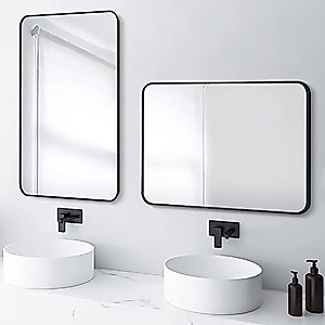 SCWF-GZ 20x30 Square Mirror Full Length Wall Mounted Hanging or Against Wall Metal Frame Dressing Make-up Mirrors for Entryway Bedroom Bathroom Living Room 20 30 inch Black