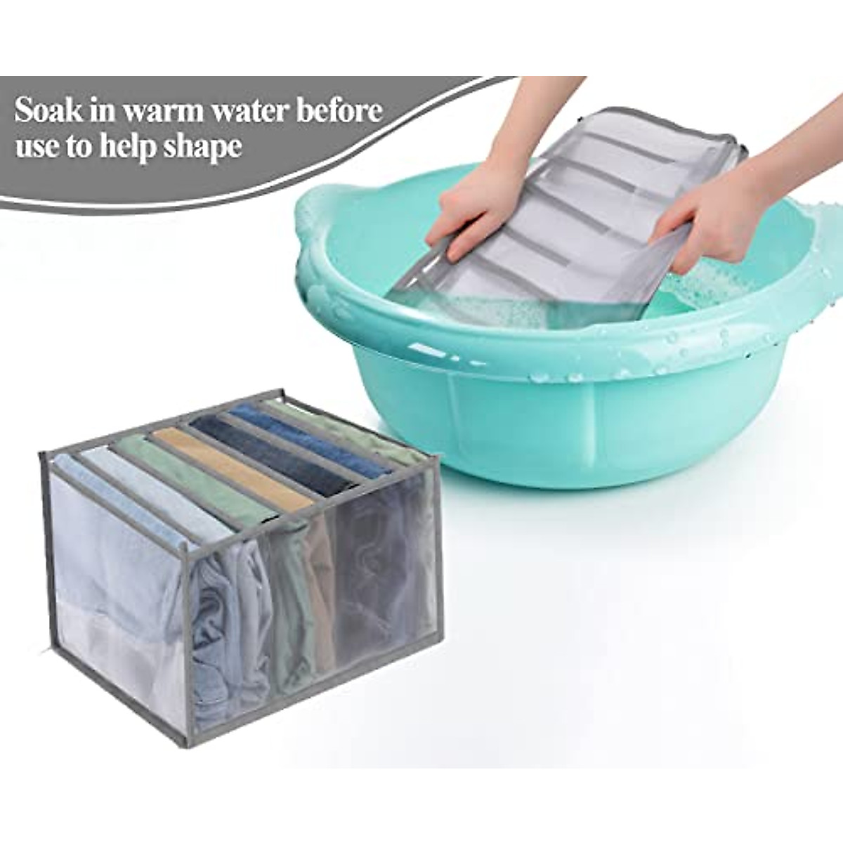 Hodeuineer Wardrobe Clothes Organizer for Jeans,7 Grid Foldable Drawer Organizers For Clothing,Clothes drawer Organizer for Thin Pants,Mesh Clothes Organizer For Folded Clothes(2Pack,Gray Upgraded)