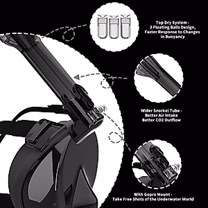 SABRE COVE R10 Full Face Snorkel Mask Adults, Snorkeling Mask Gear for Adults&Kids, Fully Enclosed CO2 Outflow, Silicone Bonding Anti-Leak&Fog, Buckle Folding for Portability-L/XL BlackSemiTransparent