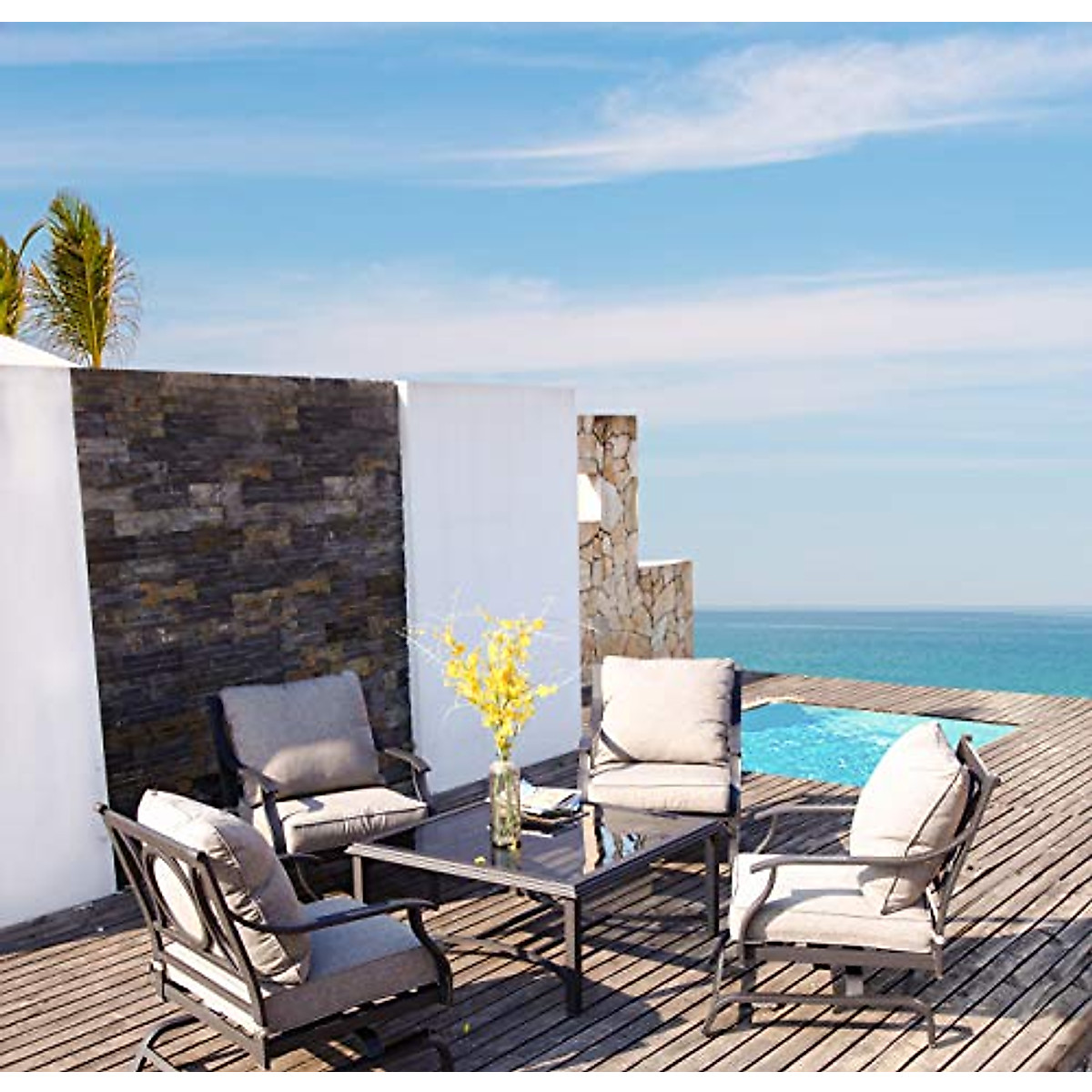 Grand patio 5 PCS Patio Conversation Set with Coffee Table Metal K/D Chat Set Rocking Patio Chair Set with Gray Water Resistant Cushions for Garden Lawn & Poolside