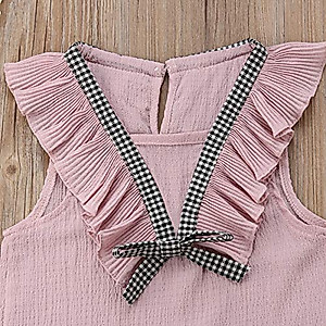 Mubineo Toddler Baby Girl Sleeveless Tops Plaid Button Summer Shorts Set Clothes Outfits (Pink, 7)