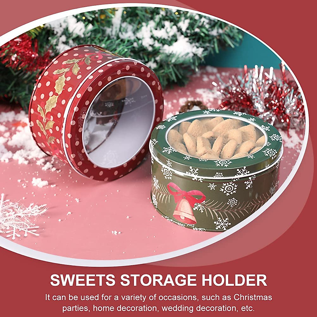 Cabilock 4pcs Christmas Empty Tin Round Metal Tins with Lids Metal Containers for Goodies Chocolate Nuts and Home Storage Cerebrate a Holiday
