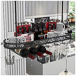 Stylish Simplicity Wine Glass Holder Simple Modern Creative Hanger Decoration Goblet Holder Glass Wine Glass Holder Adjustable Height Kitchen Floating Bottle Holder (Black 100 * 25Cm), PIBM, Black