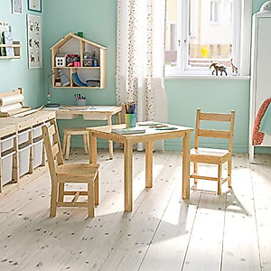 EMMA + OLIVER Kids 3 Piece Solid Hardwood Table and Chair Set for Playroom, Kitchen - Natural