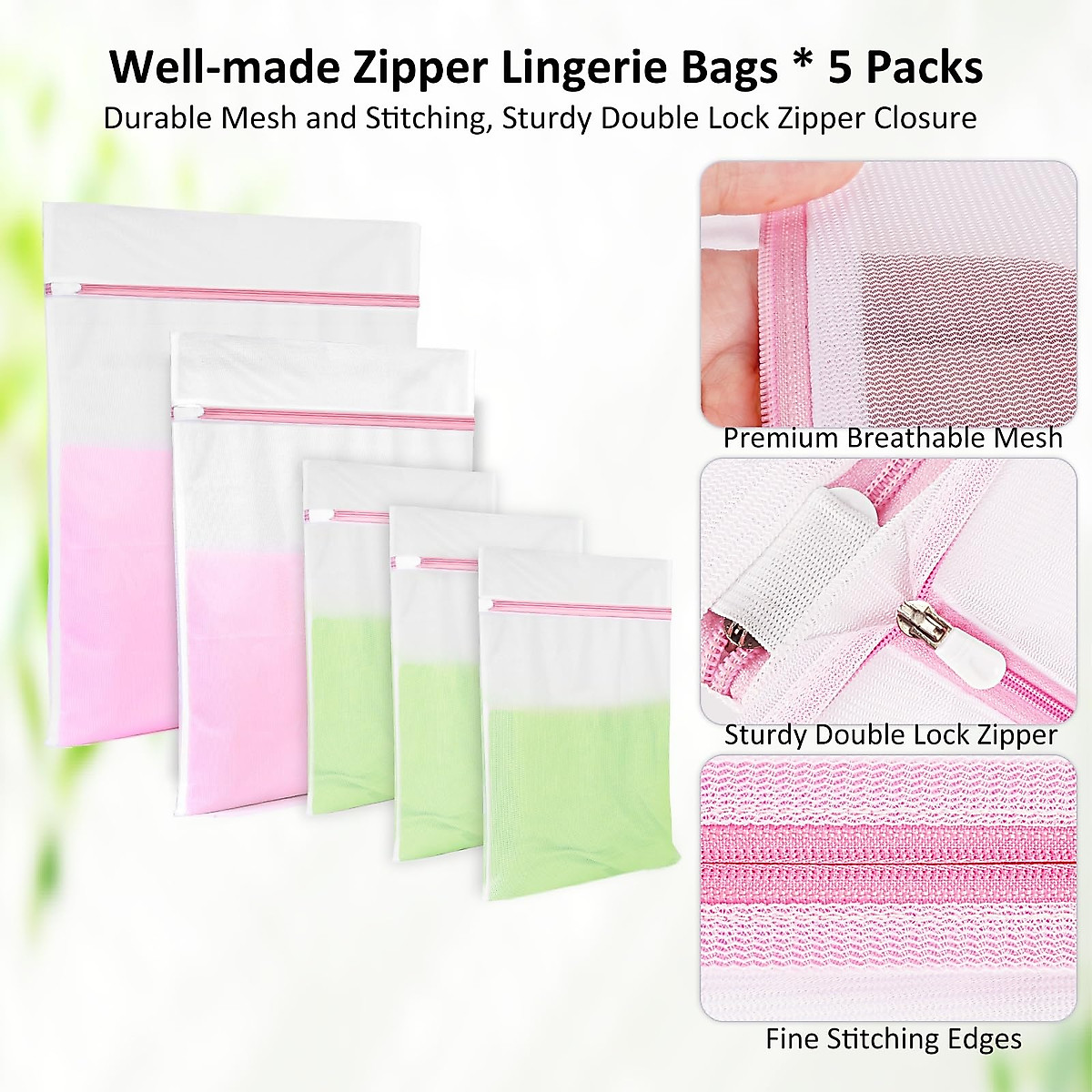 9Pcs Durable Mesh Laundry Bags, Various Size Lingerie Bags for Delicates in Washer and Dryer- 1pcs Bra Bag, 3pcs Large Drawstring Travel Laundry Bags, 5pcs Sturdy Zipper Delicates Bags for Sock, Shirt
