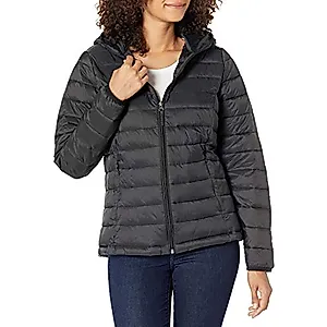 Amazon Essentials Women's Lightweight Long-Sleeve Full-Zip Water-Resistant Packable Hooded Puffer Jacket, Black, XX-Large