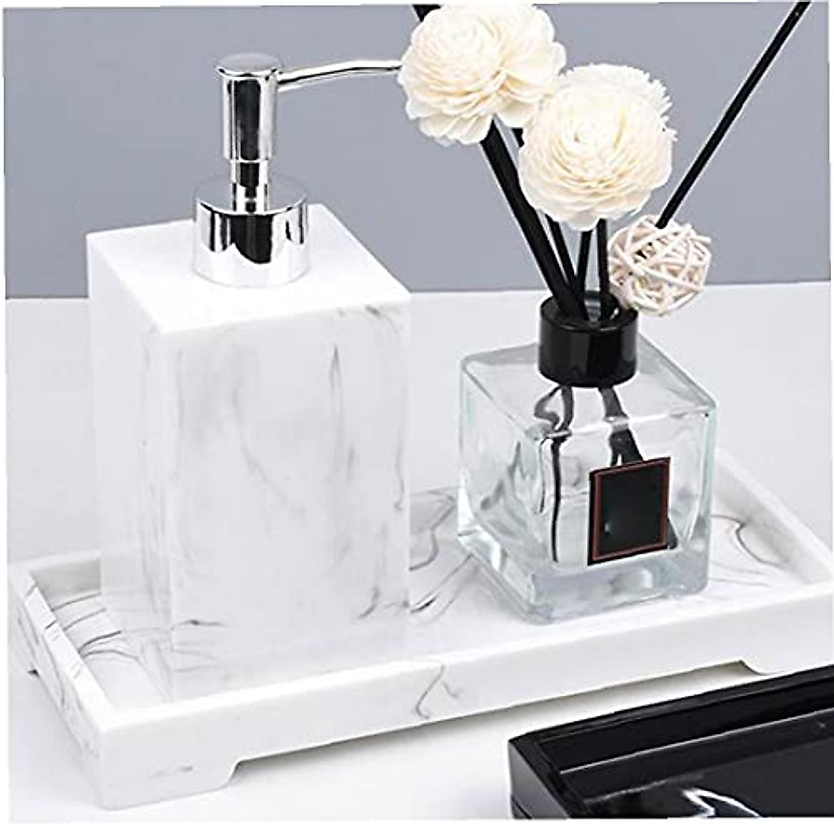Vanity Tray Marble Effect Resin Bathroom Storage Organizer for Soaps Jewellery White