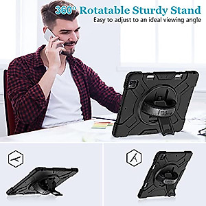 Case for iPad Pro 12.9 2022 6th Generation/2021 5th Gen: Military Grade Silicone Protective Cover for iPad 12.9 2020 Inch 4th Gen W/Pencil Holder - Stand - Handle - Shoulder Strap Black