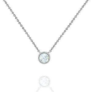 PAVOI 14K White Gold Plated Round Created White Opal Necklace | Opal Necklaces for Women