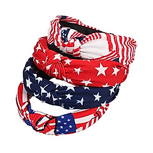 Budsmile 4PCS American Flag Headbands for Women Girls Independence Day 4th of July Red White Blue Patriotic USA Bow Knotted Wide Headband Yoga Hair Band Hair Hoops