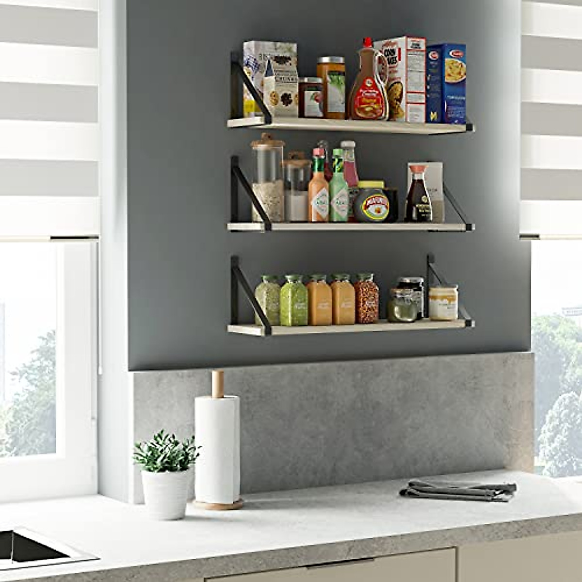 Wallniture Bora Floating Shelves for Wall Storage, 24"x6" Floating Bookshelf Set of 3, Natural Wood Wall Shelves for Living Room, Bedroom, Bathroom, Kitchen