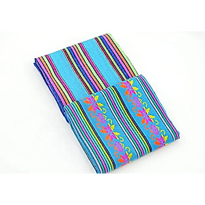 2 Yards Mexican Fabric by The Yard, Tribal Aztec Fabric, Mexican Embroidered Turquoise, Fiesta Decoration