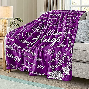 Warm Hugs Gift Throw Blanket,Inspirational Gifts for Women, Get Well Soon Gifts, Appreciation Gifts, Encouragement Gifts, 50"x 60"Purple Throw Blankets Gifts for Birthday Love Support Friendship