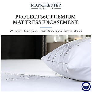 Manchester Mills Protect360 Premium Mattress Encasement and Protector – Twin XL, Microban Product Protection, Knitted Polyester, Waterproof, Bed Bug Prevention, 12" Depth, White