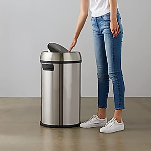 Amazon Basics Round Stainless Steel Trash Can with Swing lid - 65 Liter