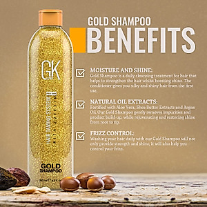 GK HAIR Global Keratin Gold Shampoo (8.5 Fl Oz/250ml) Hair Moisturizing Shine and Protection With Argan Oil, Shea Butter, Natural Oils All Hair Types