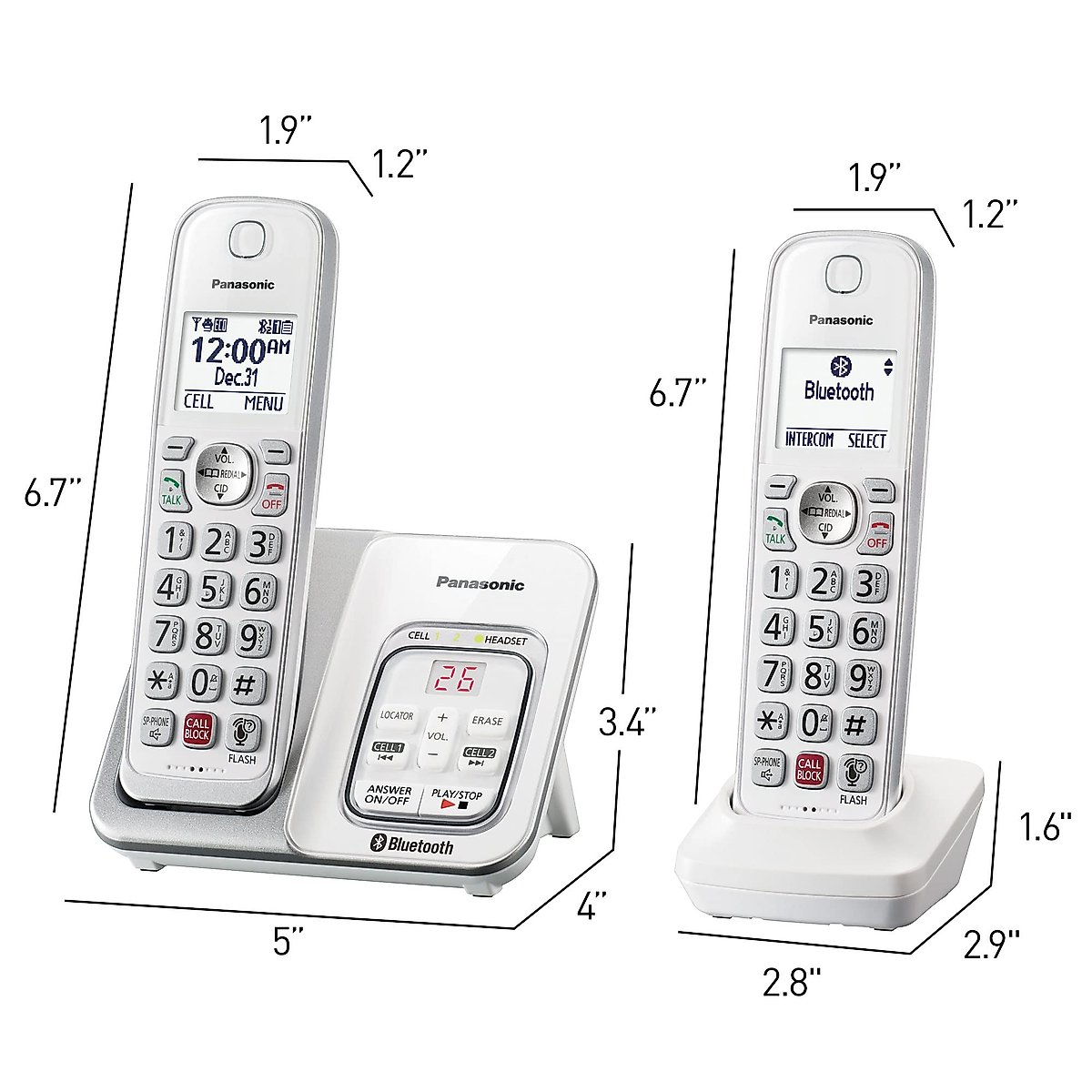 Panasonic Cordless Phone with Answering Machine, Link2Cell Bluetooth, Voice Assistant and Advanced Call Blocking, Expandable System with 4 Handsets - KX-TGD864W (White)