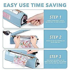 METRONIC Impulse Sealer 16 inch, Manual Heat Sealer Machine for Plastic Bags, Shrink Wrap Bag Sealers Heavy Duty Sealing Machine With Repair Kit (Blue)